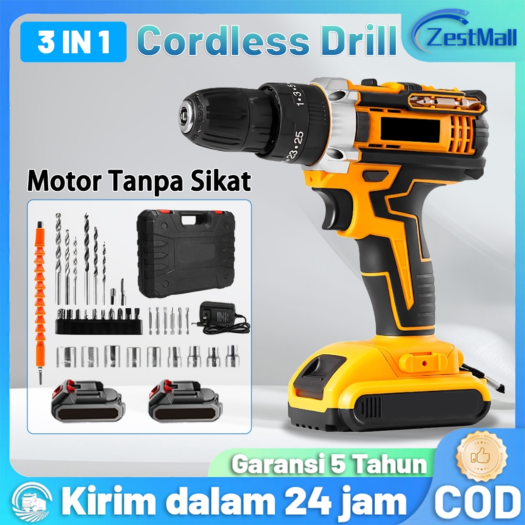 Jual Mesin Bor 3 IN 1 Cordless impact Drill Baterai Bor listrik set ...