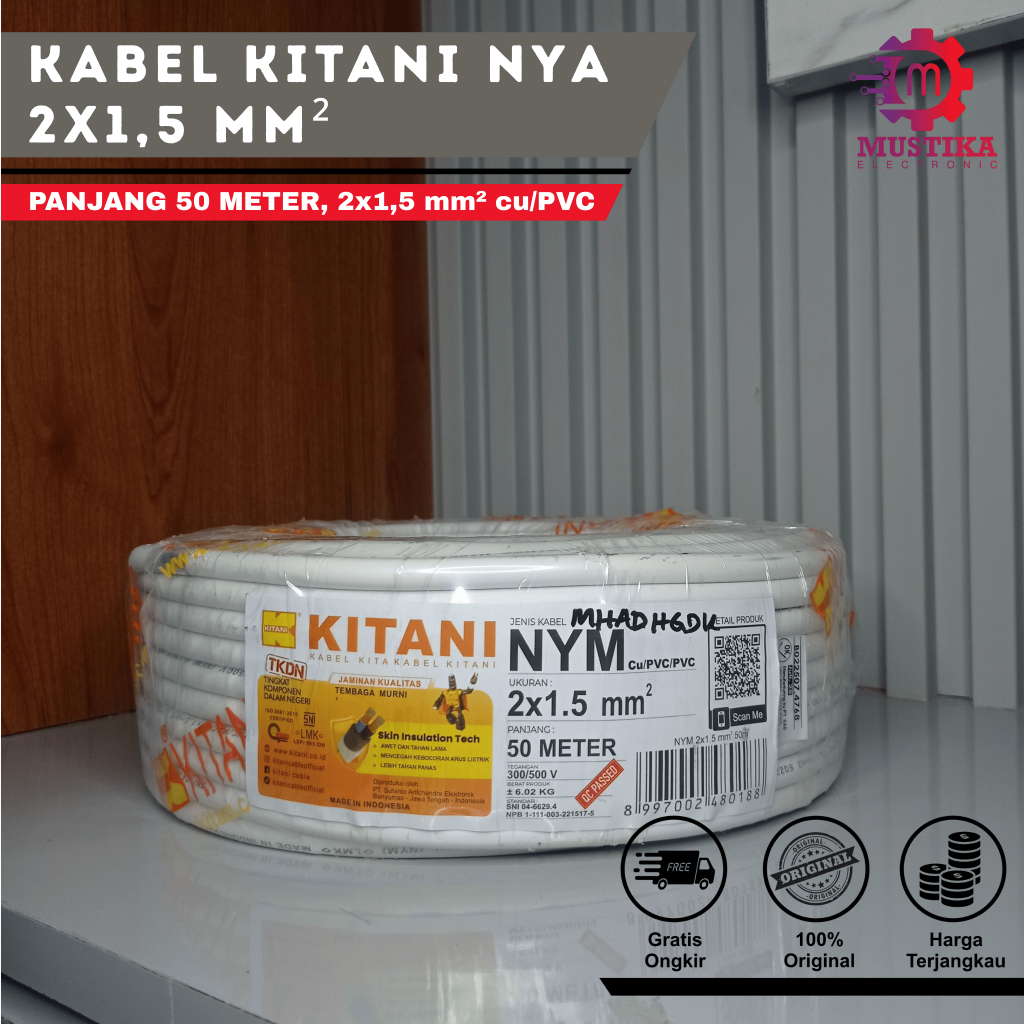 Jual KABEL LISTRIK KITANI NYM 2x1, 5 MM 50METER FULL TEMBAGA | Shopee ...