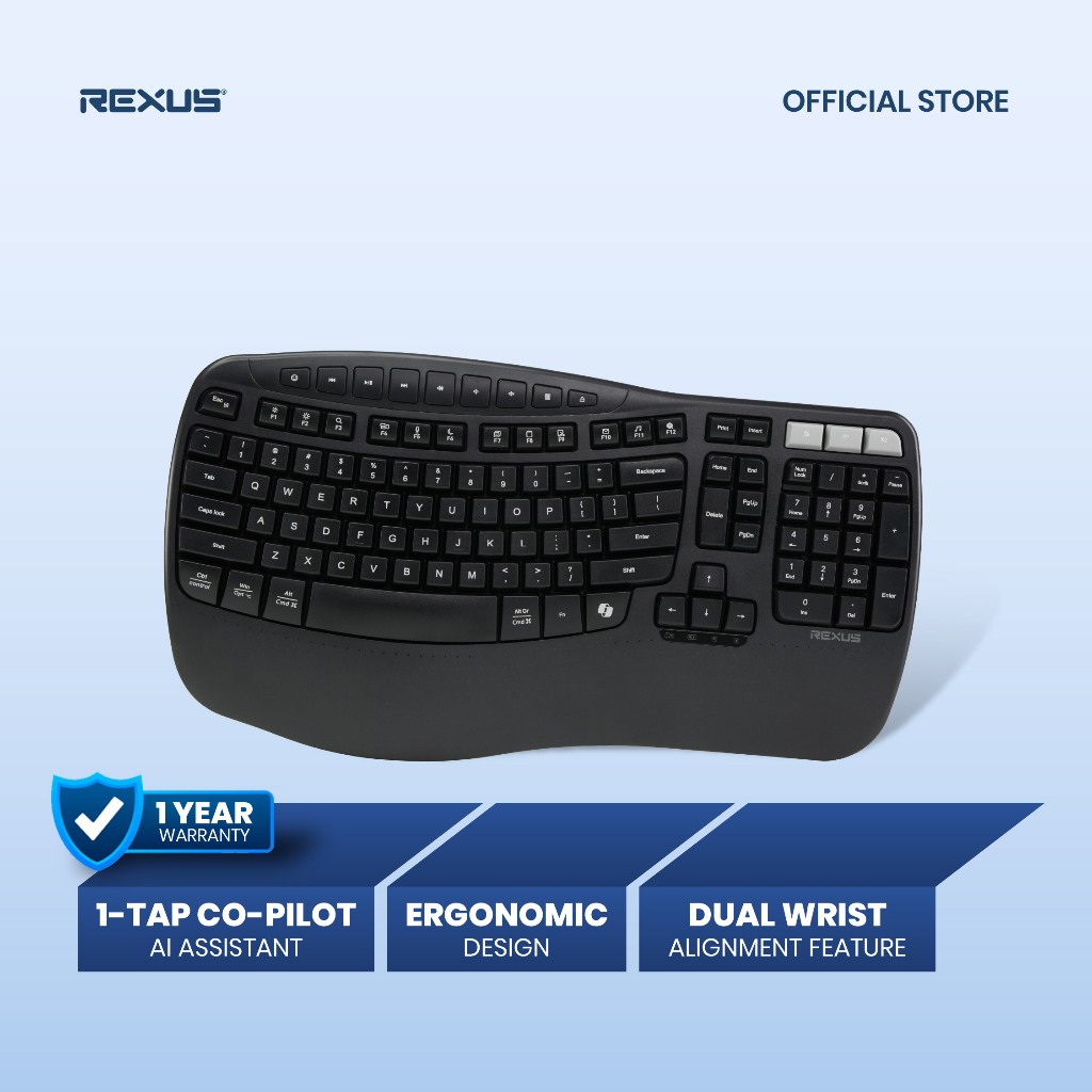 Jual Rexus Ercho KL280 Keyboard Wireless Ergonomic with AI Shortcut Key ...