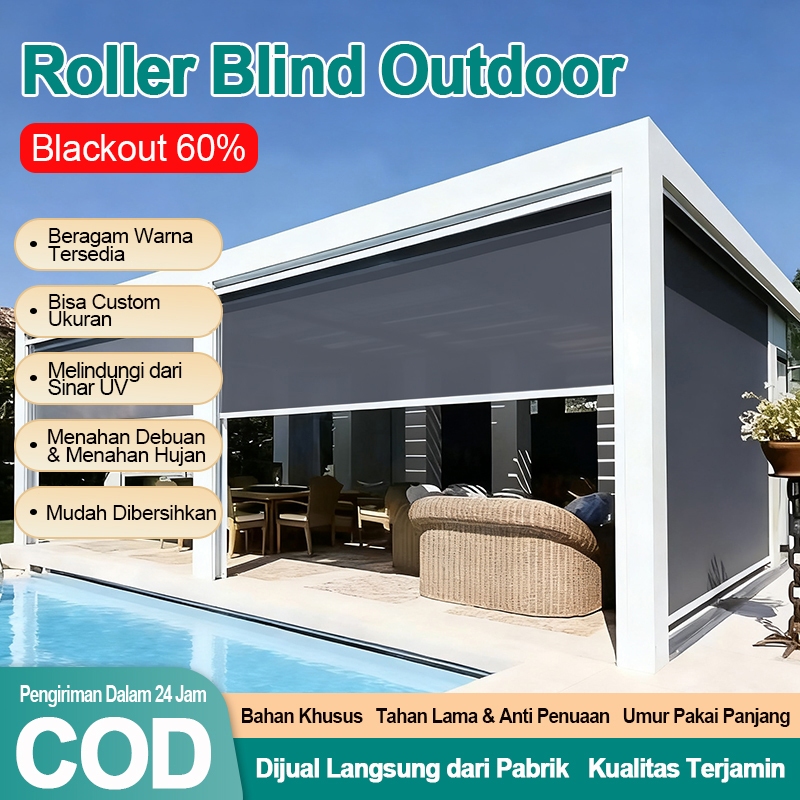 Jual Roller Blind Outdoor Blackout 60% Tahan Panas & Anti UV ...