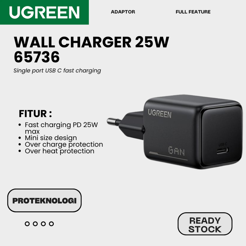 Jual UGREEN 65736 25W Type C GaN Fast Charger Adaptor Super Charging ...
