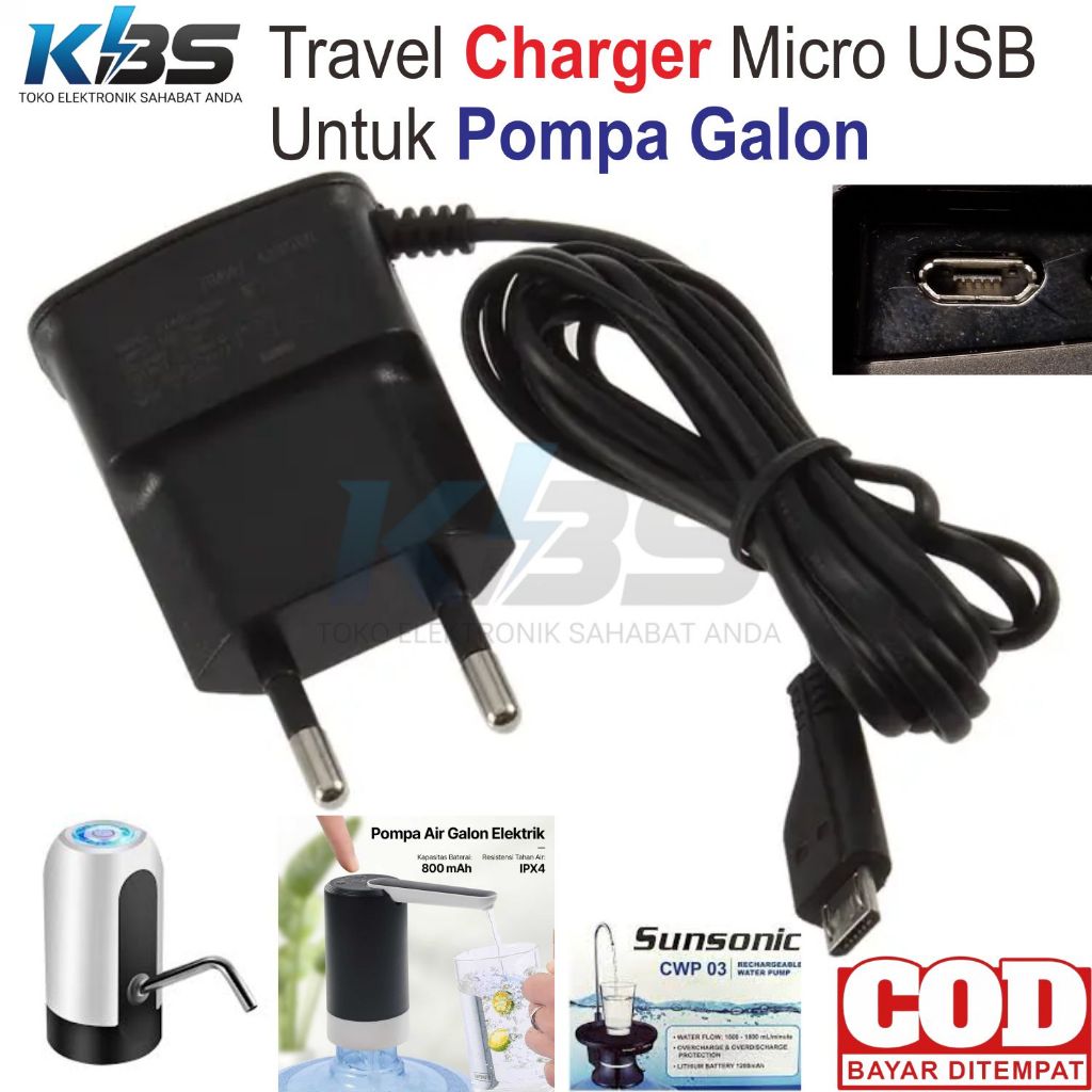 Jual Travel Charger Kabel Micro USB Untuk Ngecas Pompa Galon Air Minum ...