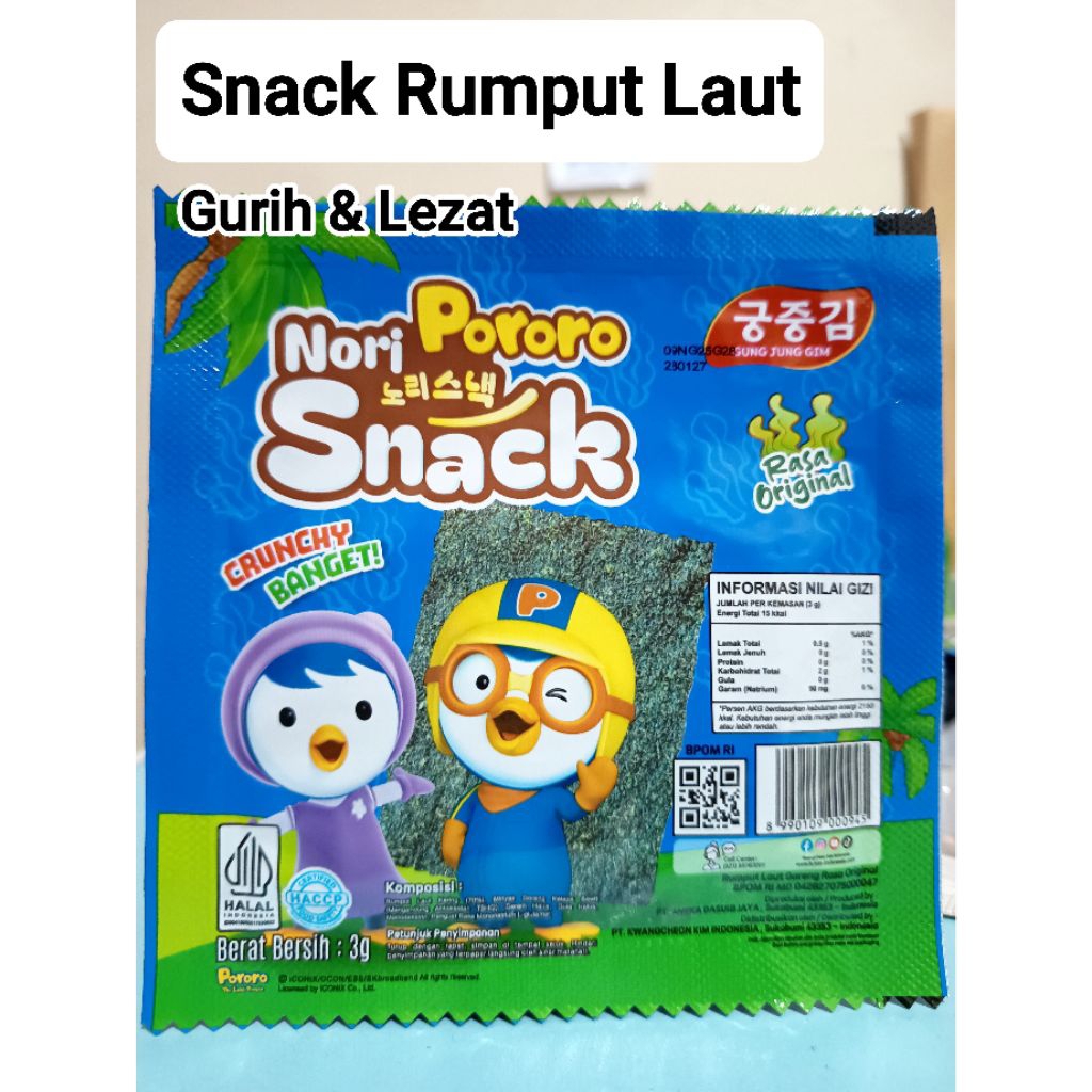 Jual Nori Pororo Snack Rasa Original Rumput Laut Roasted Seaweed Sachet ...