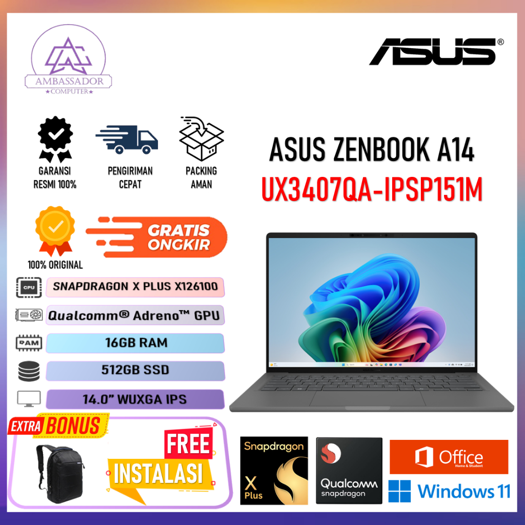 Jual ASUS ZenBook A14 UX3407QA SNAPDRAGON X X1 26 100 16GB 512GB 14 ...