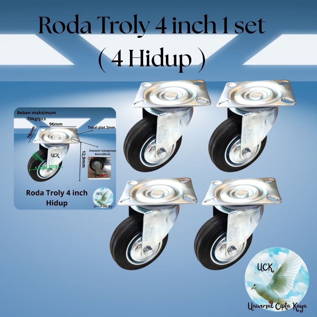 Jual Roda troli Karet 4 inch Hidup inch troly kastor 1 Set 4pcs ( Hidup ...