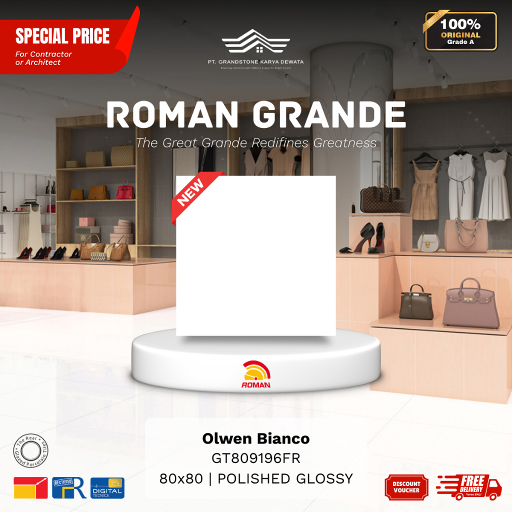 Jual ROMAN GRANDE GT809196FR Olwen Bianco 80x80 [GRADE A] | Shopee ...