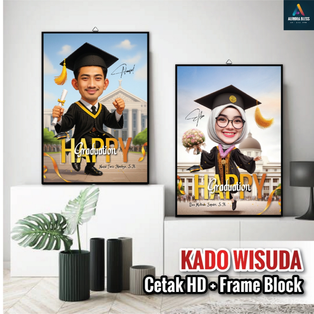 Jual Kado Spesial Wisuda Premium Gaya Karikatur Cetak + Frame Block ...