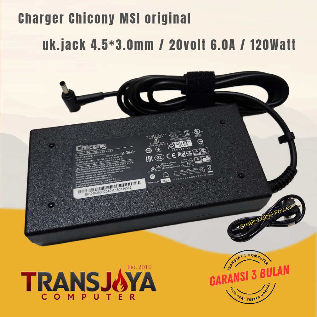 Jual Adaptor Charger Chicony Laptop MSI GF63 Thin 10sc 11sc 20V 6A ...