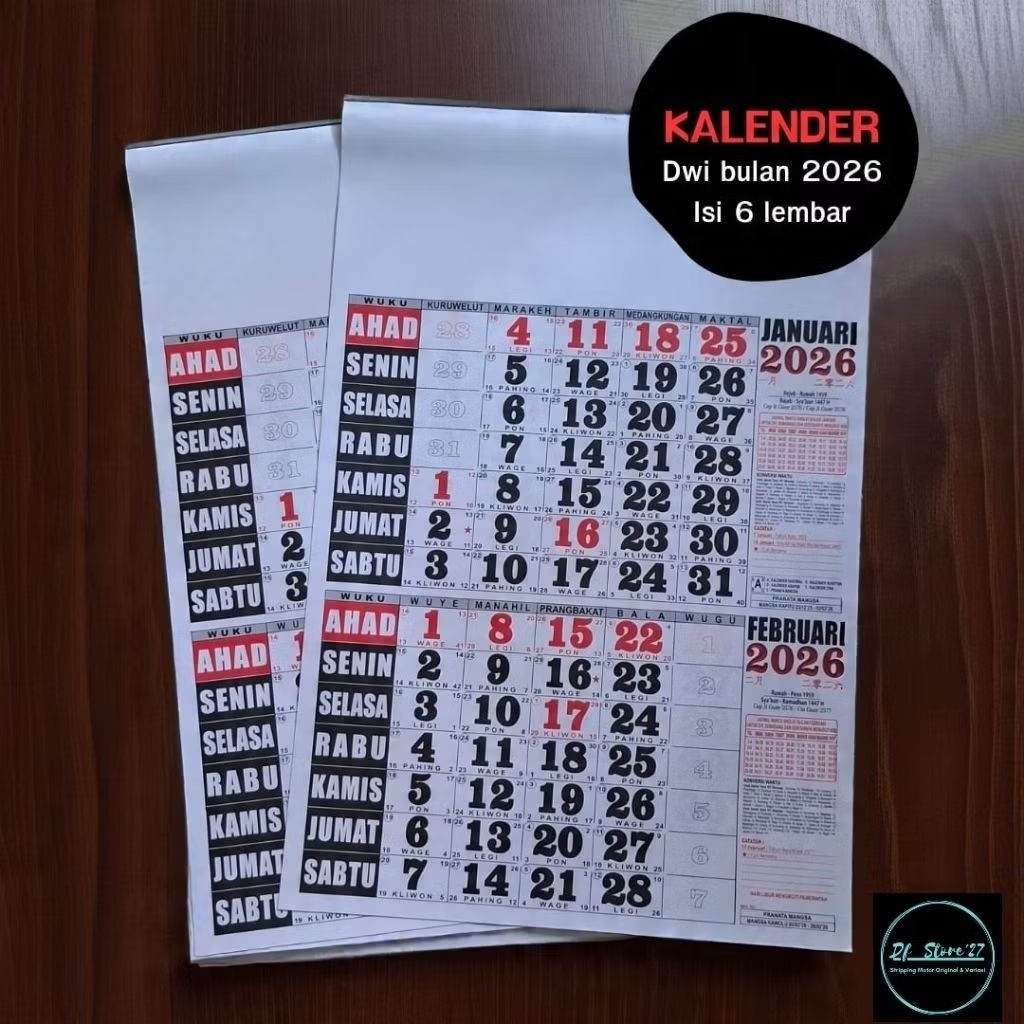 Jual kalender 2 bulanan 2025 | Kalender Dinding 2 bulanan isi 6 lembar ...
