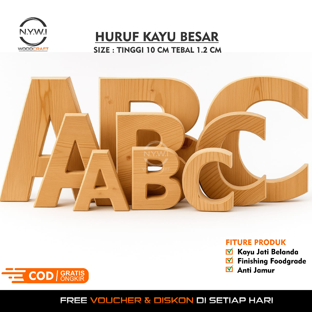 Jual ( BESAR 10 cm ) Ukiran Huruf Kayu Timbul Jati Belanda Untuk ...