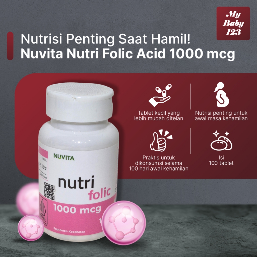 Jual Original Nuvita Nutri Folic 1000 mcg isi 100 Tablet Suplemen Asam Folat untuk Ibu Hamil ...
