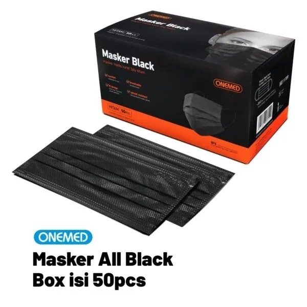 Jual ONEMED - Masker Karet Medis 3ply All Black Box Isi 50 Pcs | Shopee ...