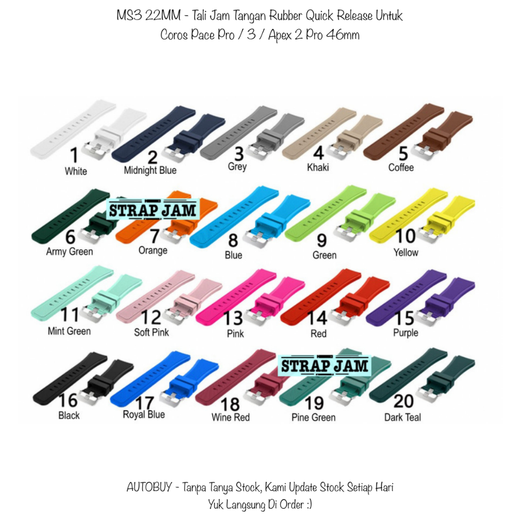 Jual MS3 22mm Tali Jam Watch Strap Coros Pace Pro 3 2 Apex 46mm ...