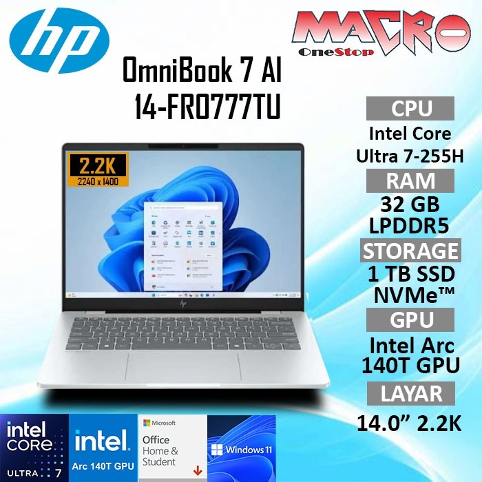 Jual HP OmniBook 7 AI 14 FR0777TU Intel Core Ultra 7-255H | RAM 32GB ...