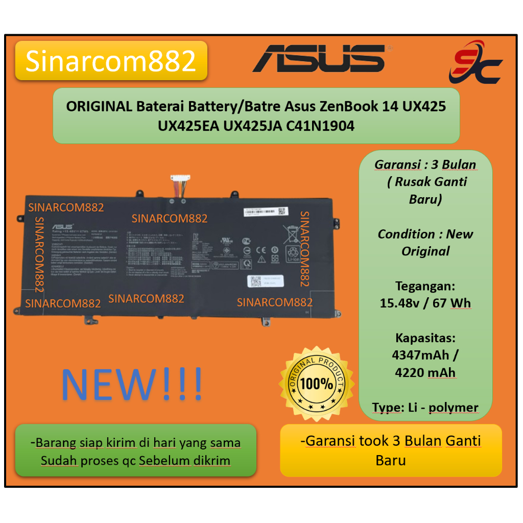 Jual ORIGINAL Baterai Battery/Batre Asus ZenBook 14 UX425 UX425EA ...