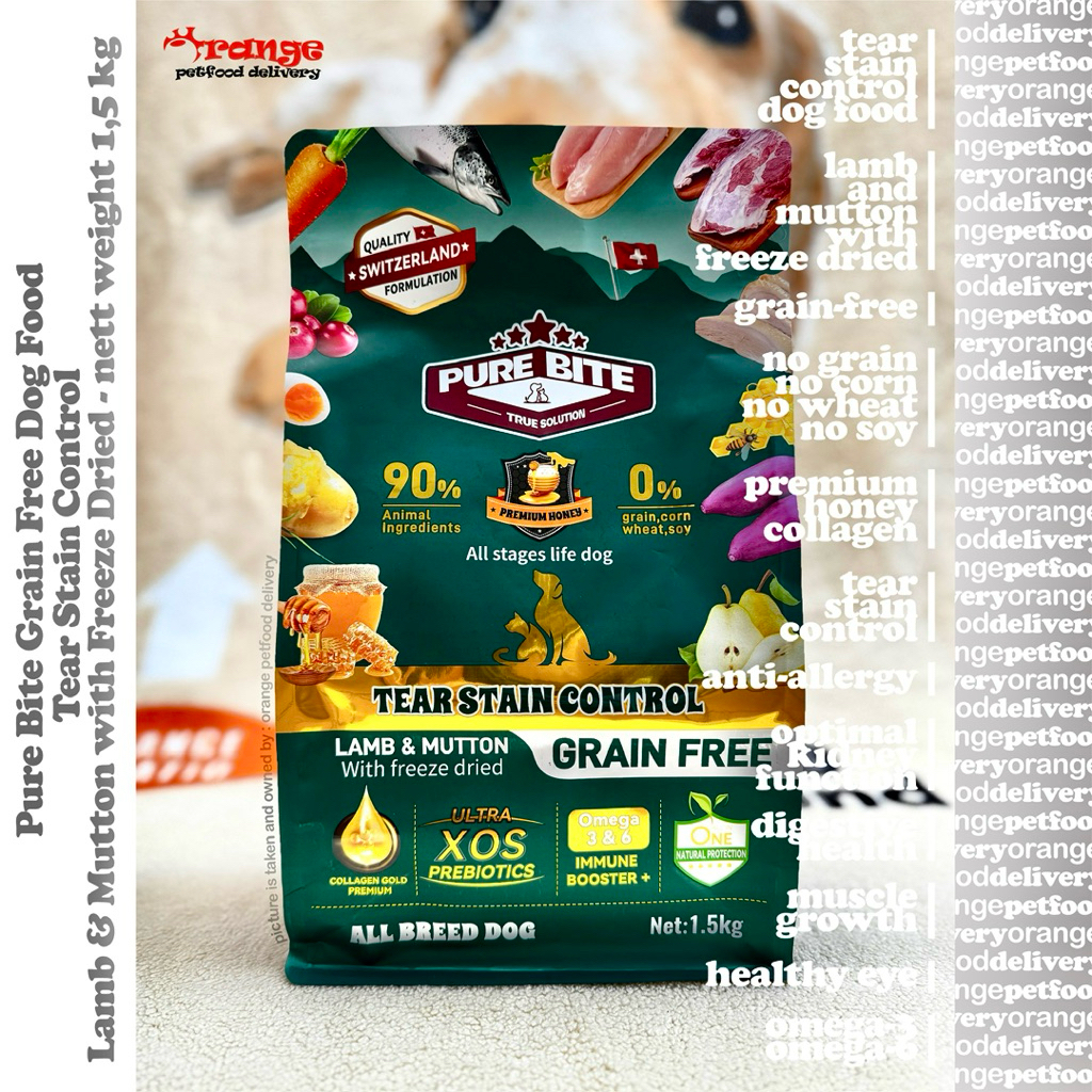 Jual Pure Bite Grain Free Tear Stain Dog Food 1,5 kg Lamb & Mutton with ...
