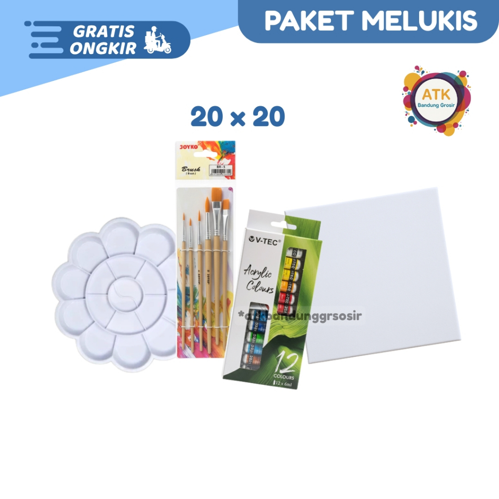 Jual Paket Melukis Lengkap Set 4 in 1 Variasi Set Kanvas 20x20 Kuas ...
