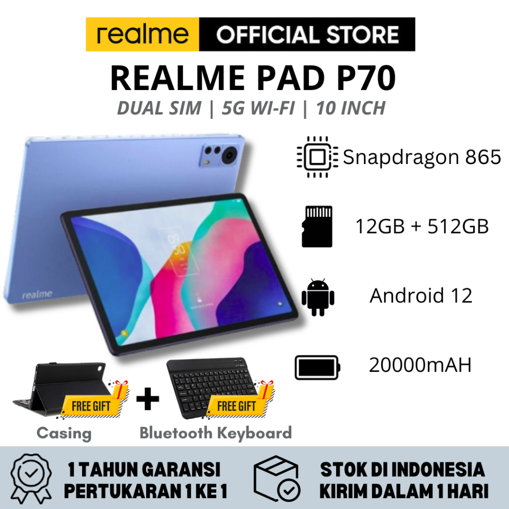 Jual Realme Pad P70 | 12+512GB | Gratis Stylus + Keyboard | Bisa Canva ...