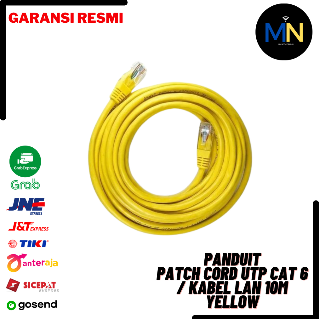 Jual Panduit Patch Cord UTP cat.6 / Kabel LAN Cat6 10M Yellow | Shopee ...