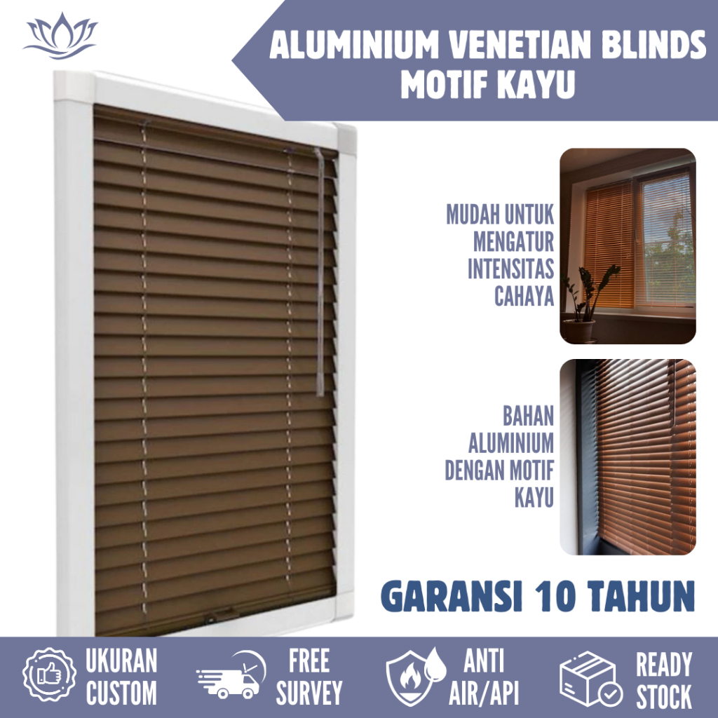 Jual Horizontal Blind / Venetian Blind Aluminium Motif Kayu Custom ...