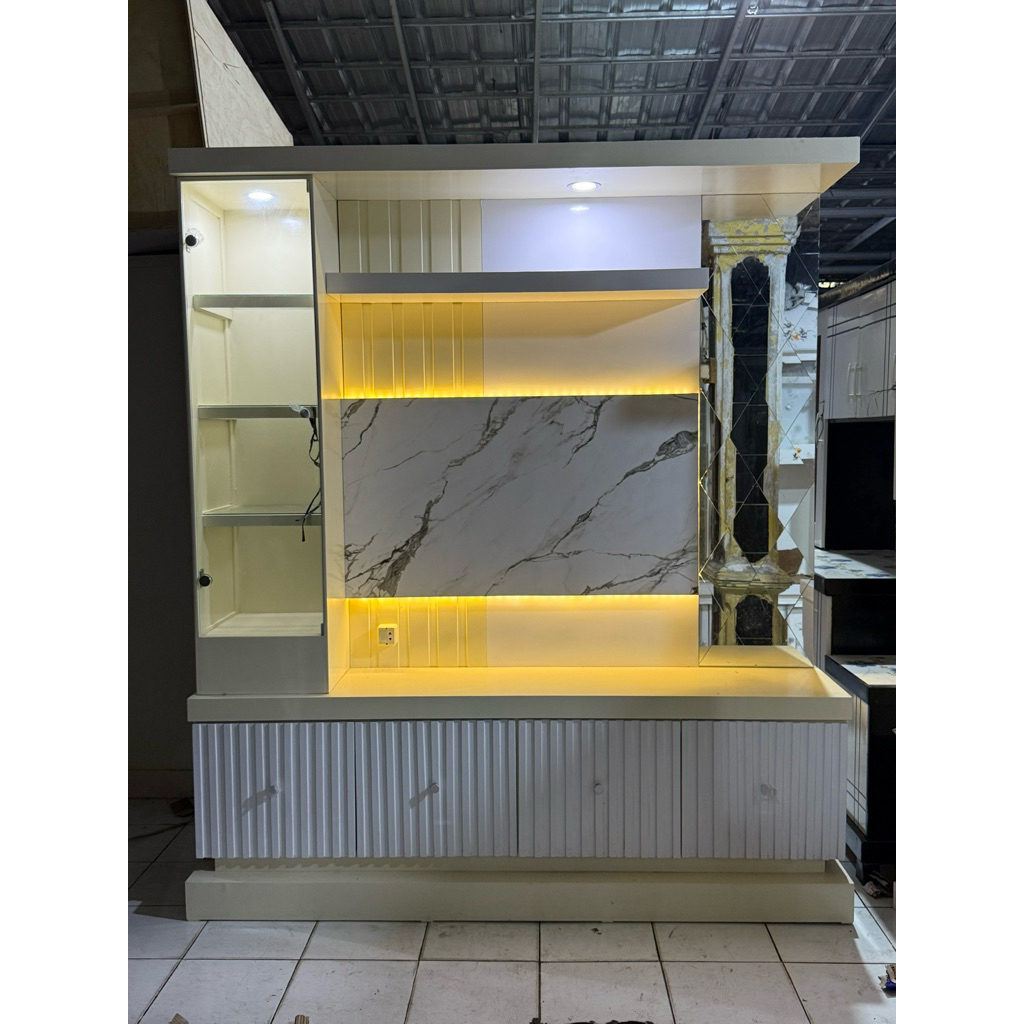 Jual BUPET TV PARTISI LAMPU LED BACKDROP ukuran 180x40x200 BAHAN ...