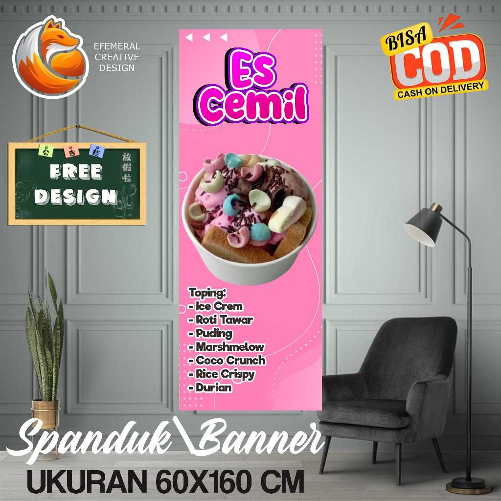 Jual SPANDUK BANNER 60X160 CM ES CEMIL FREE DESIGN | Shopee Indonesia