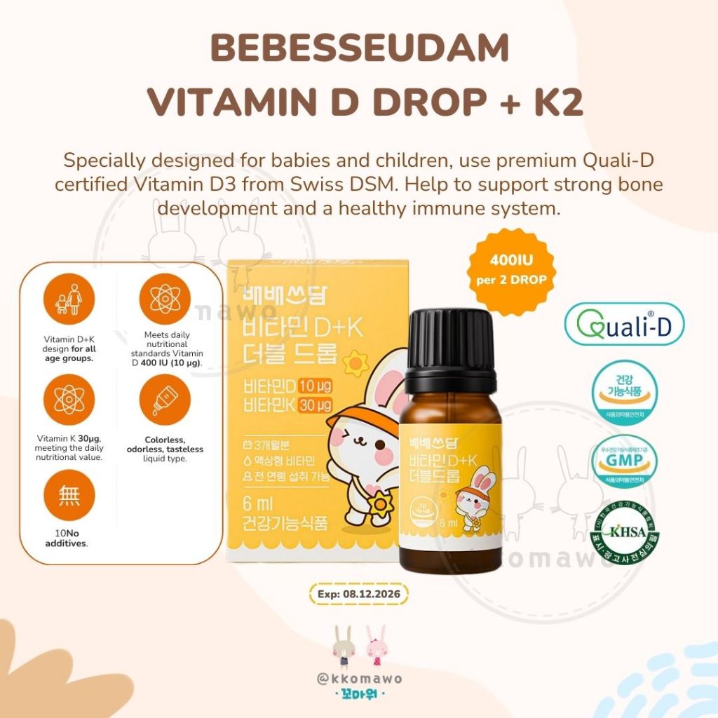 Jual Bebesseudam Vitamin D Drop (400iu) + K2 / Premium Quali-D Vitamin ...