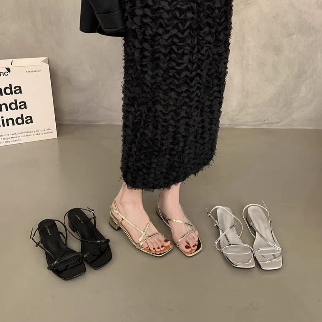 Jual HEON Sandal Heels Wanita Hak 3 Cm Model Terbuka Tali Premium ...