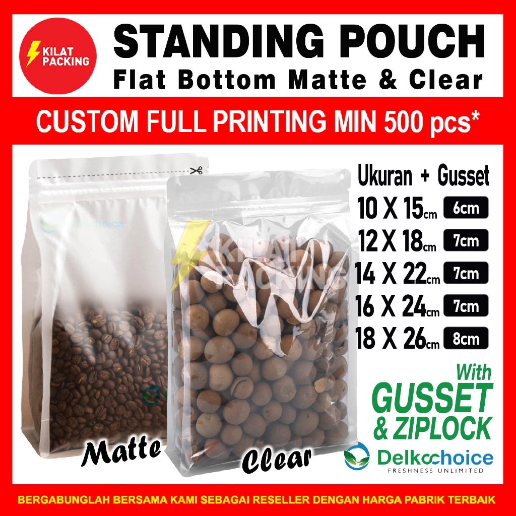 Jual STANDING POUCH FLAT BOTTOM MATTE DOFF / CLEAR PLASTIK KLIP KANTONG ...