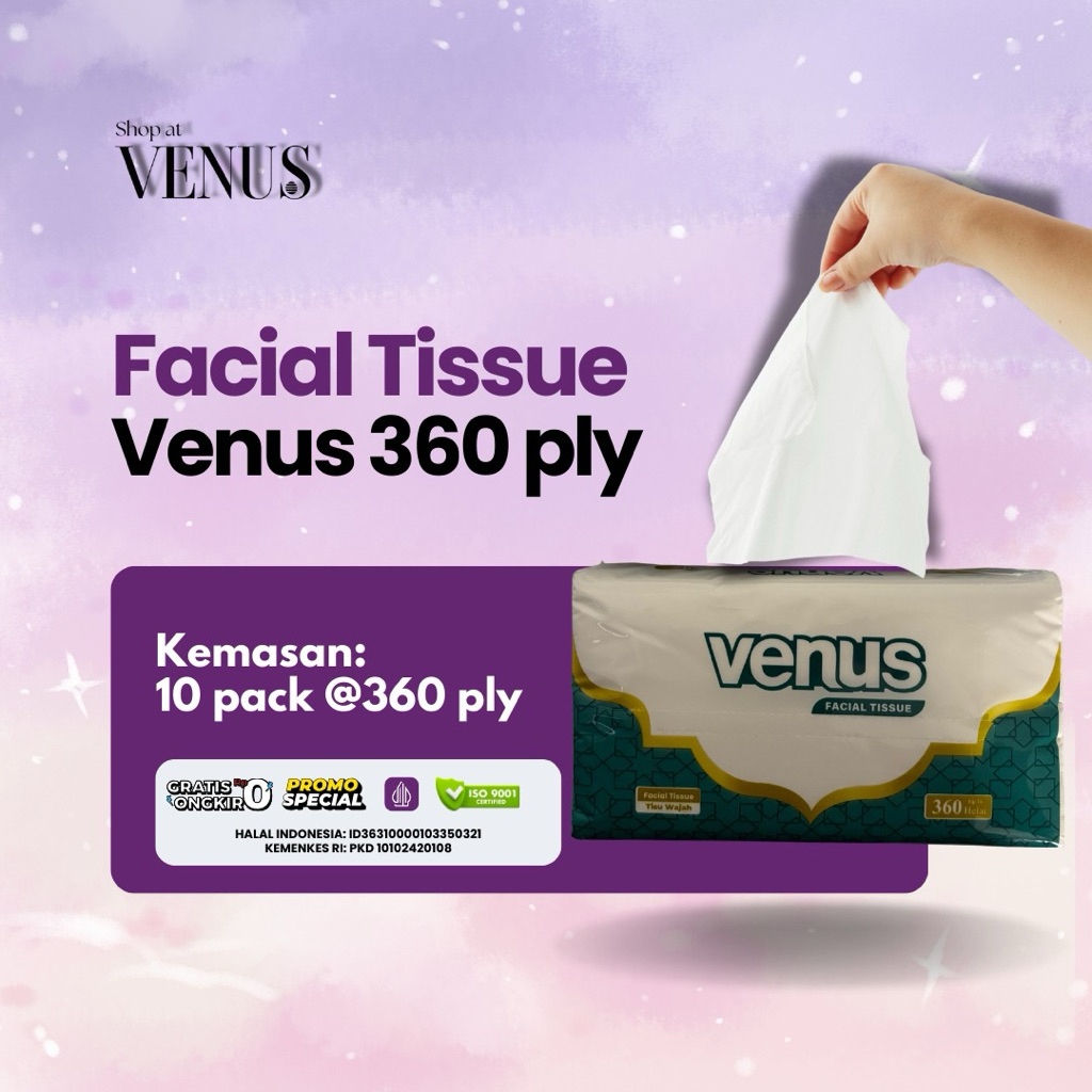 Jual VENUS Facial Tissue / Tisu Wajah 360 ply Kemasan Ekonomis 10 Pack ...