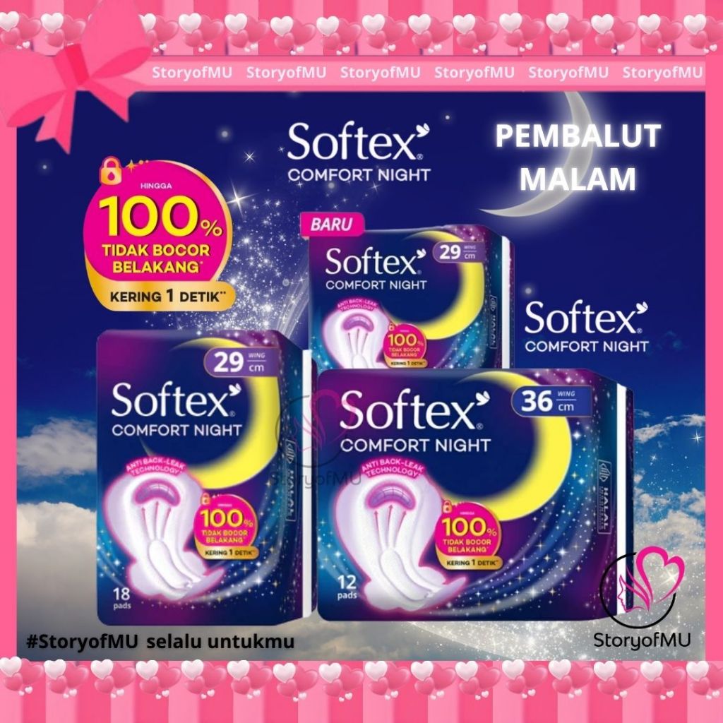 Jual ️ StoryofMU ️ SOFTEX Comfort Night Wing 29cm | 36cm - Pembalut Wanita | Pembalut Malam ...