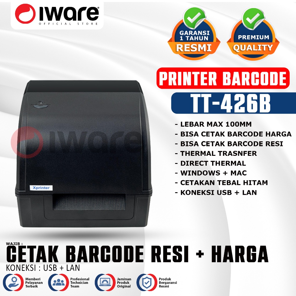 Jual Iware Printer Label Thermal Transfer & Direct Xprinter XP-TT426B bisa cetak Label Harga dan ...