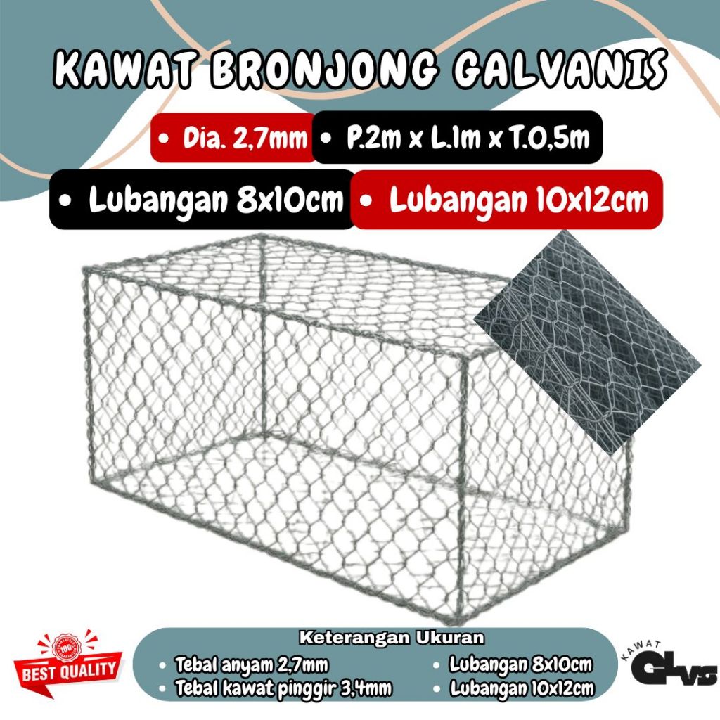 Jual Kawat Bronjong Galvanis kawat anyam 2,7mm Uk. 2x1x0,5m | Shopee ...