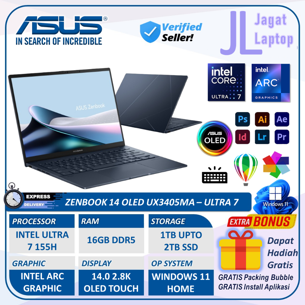 Jual Laptop Asus Zenbook 14 UX3405MA OLED Intel Ultra 7 155H 14.0" 2.8K ...
