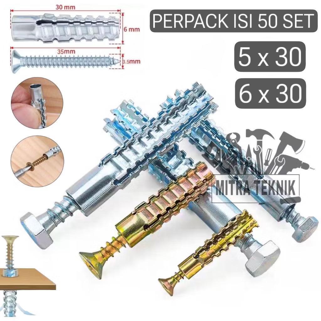 Jual Per Pack Isi 50 Set Angkur Baut Tembok 5x30mm 6x30mm Expansion ...