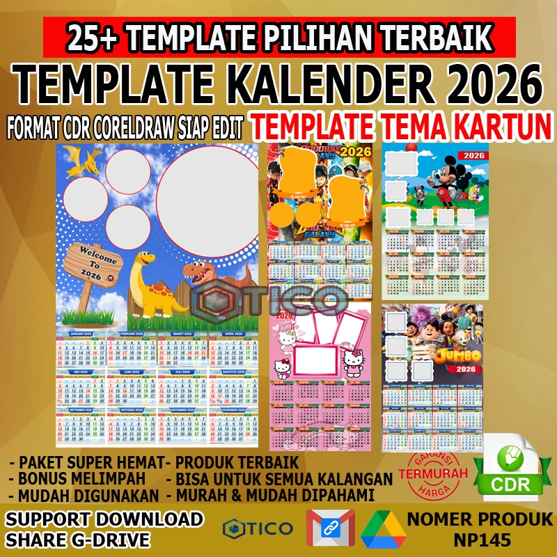 Jual Template 25 Kalender 2026 Model Kartun Animasi Format Coreldraw ...