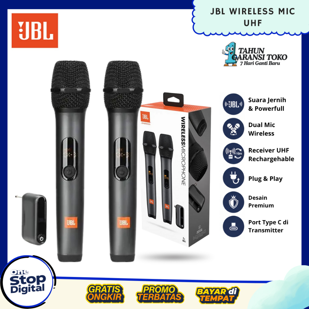 Jual JBL Wireless Microphone Karaoke Dual Mic + Receiver UHF Mic ...