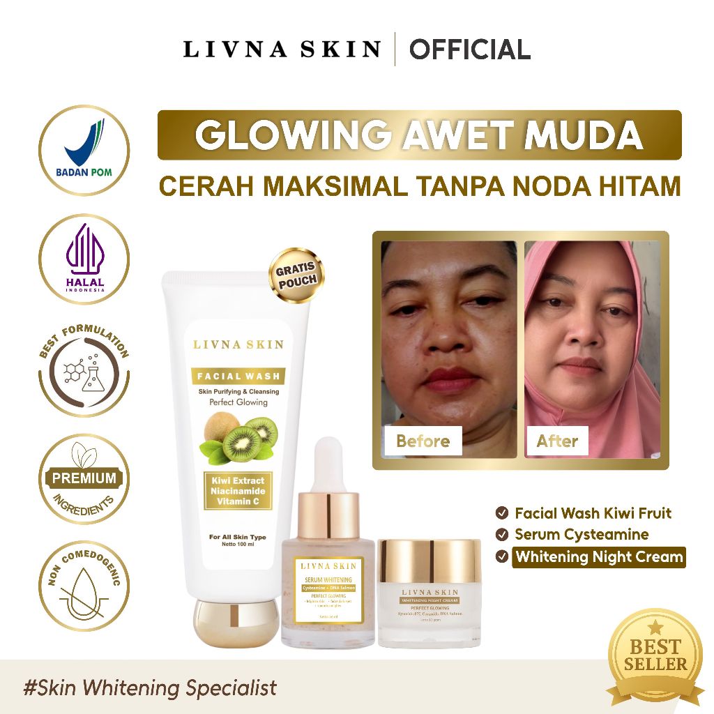 Jual LIVNA SKIN - Facial Wash + Serum Cysteamine + Whitening Night ...