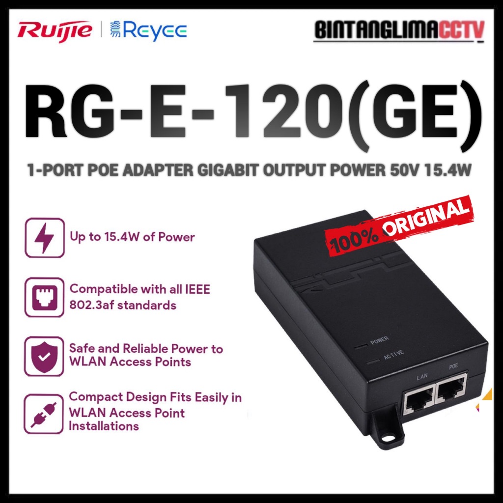 Jual RUIJIE REYEE RG-E-120(GE) 1 PORT POE ADAPTER GIGABIT OUTPUT POWER ...