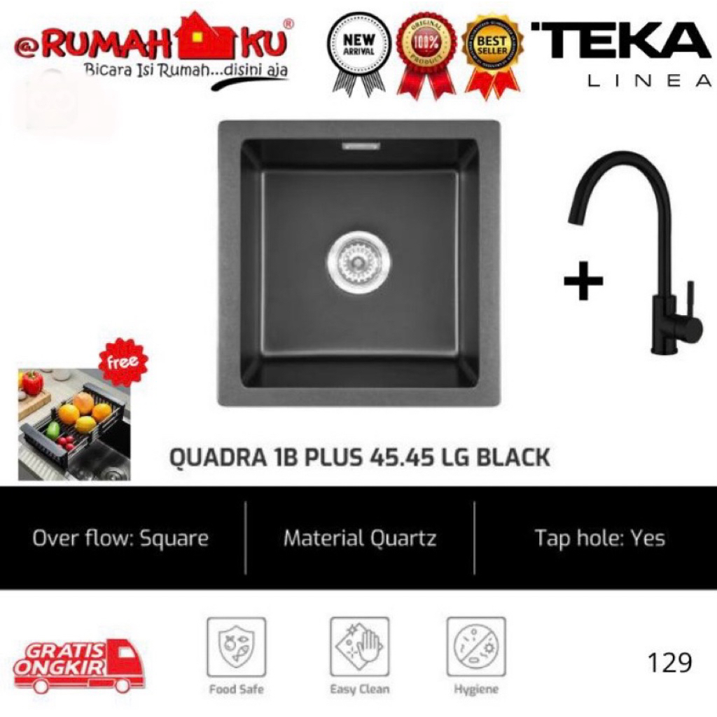 Jual Kitchen Sink Teka Linea QUADRA 1B Plus 45 45 LG BLACK UNDERMOUNT ...