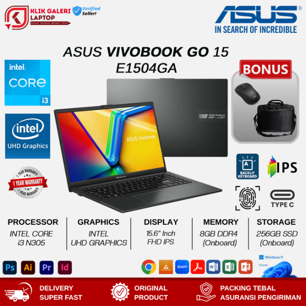Jual Laptop Asus Vivobook GO 15 E1504GA Intel Core i3 N305 8GB 512GB 15 ...