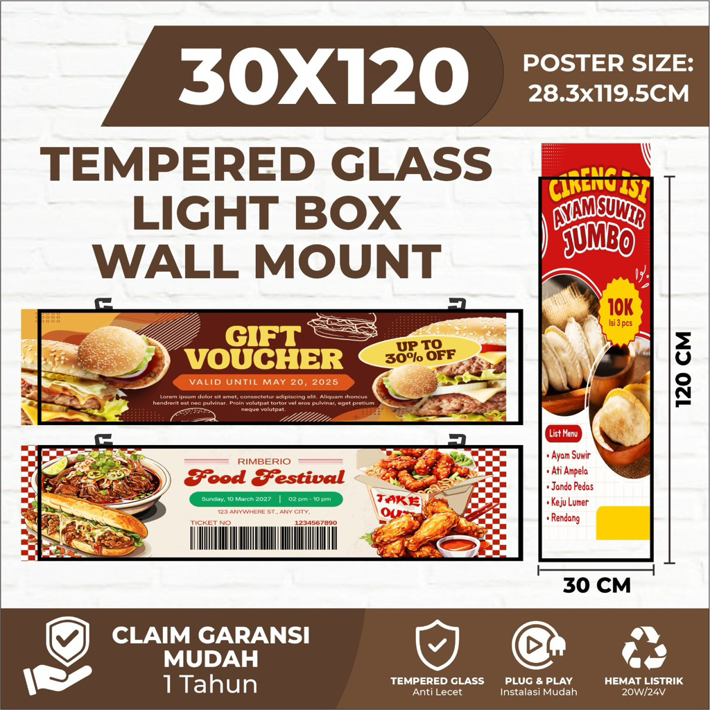 Jual Tempered Glass Slim Light Box Wall Mount & Table ukuran 30x120cm ...
