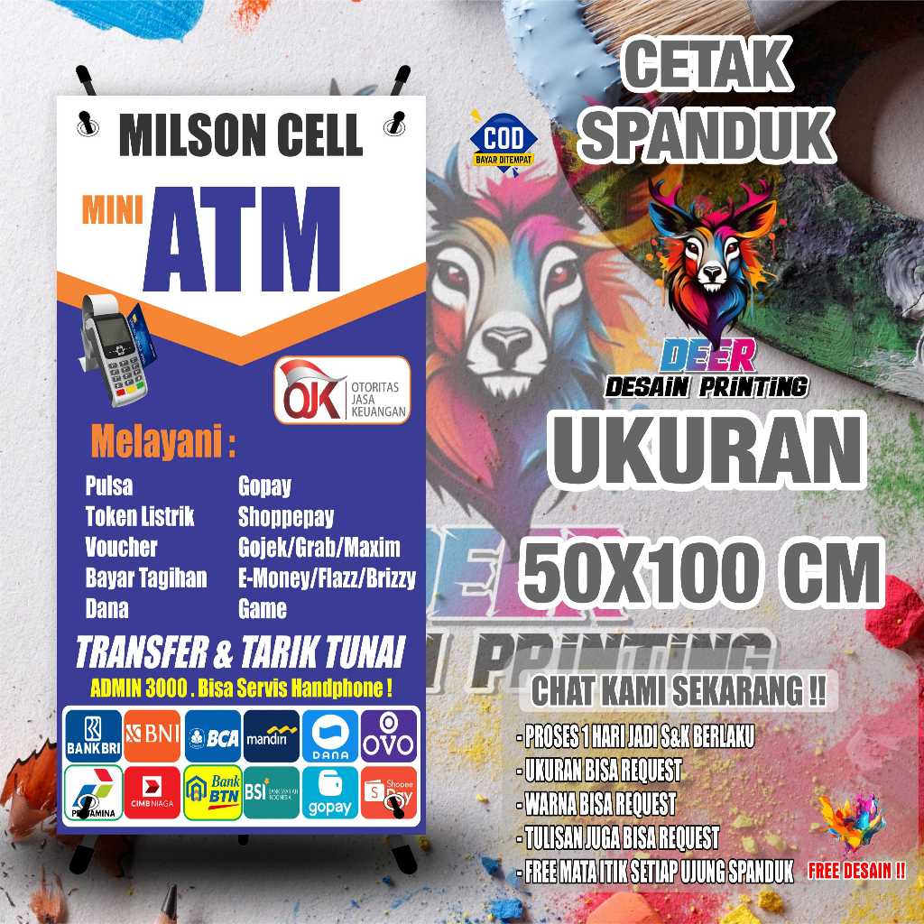 Jual Cetak Spanduk Cetak Banner MINI ATM MILSON CELL Costom Desain ...