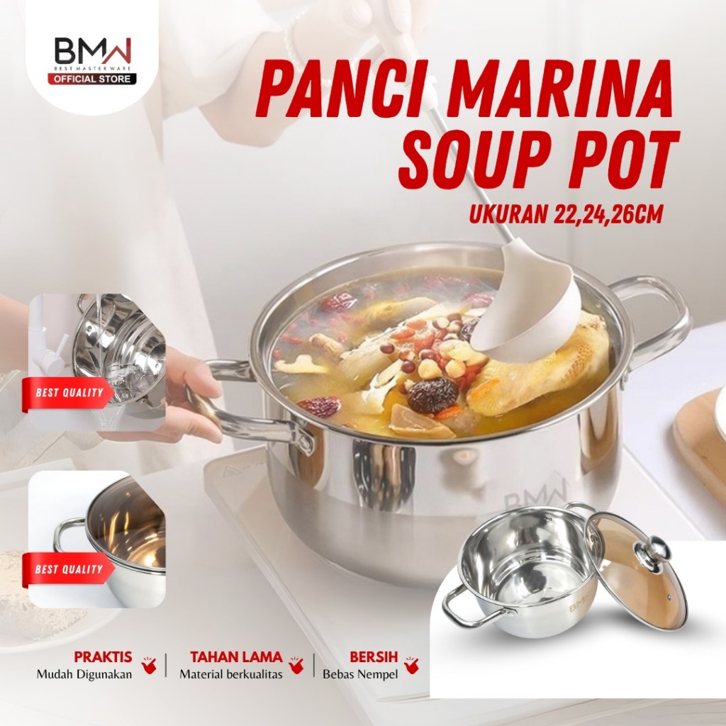 Jual BMW Kitchenware - Panci Soup Pot Ukuran 22cm Stainless Steel Tebal ...