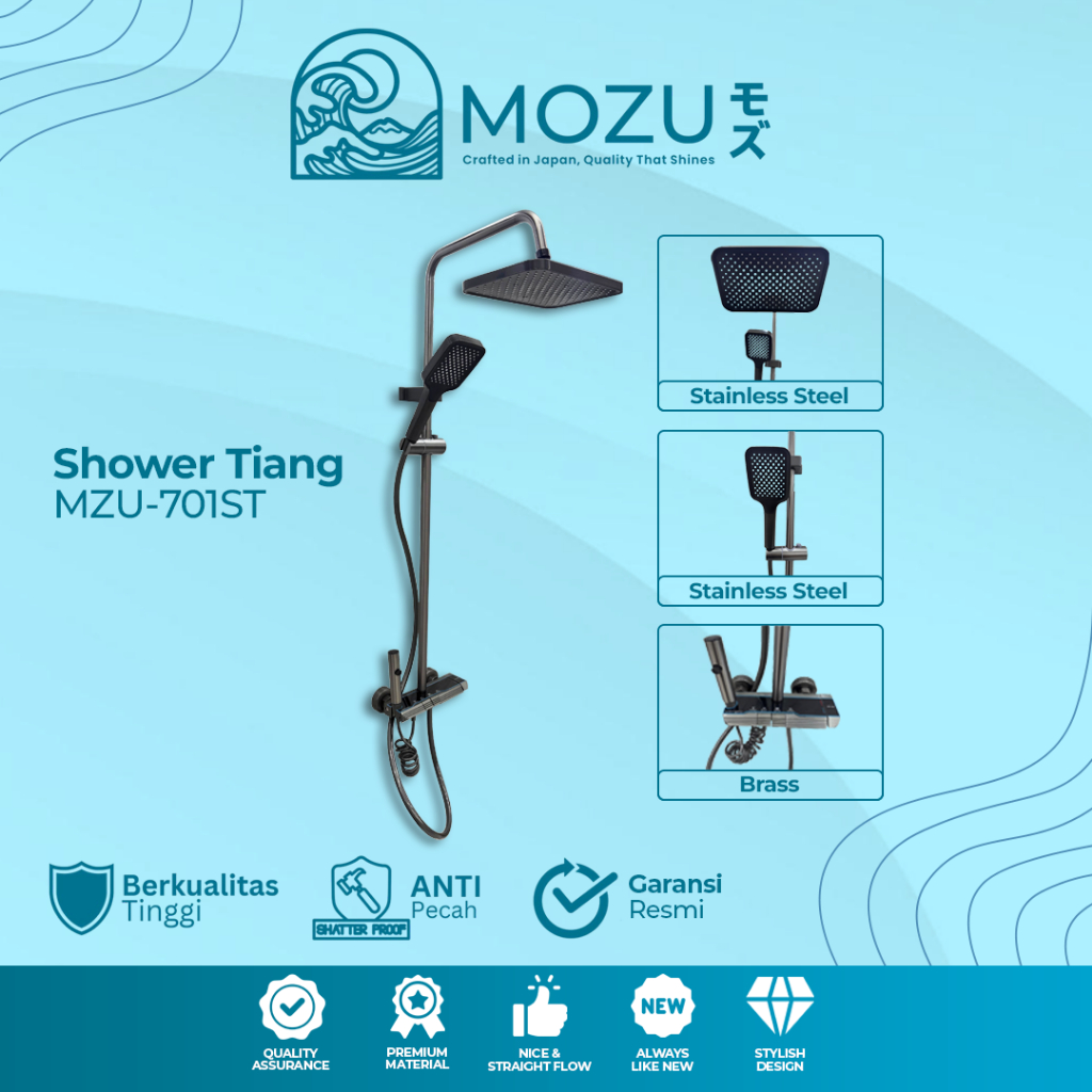 Jual MOZU - Shower Tiang Set MZU-701ST Selang Kepala Mandi Genggam Free ...