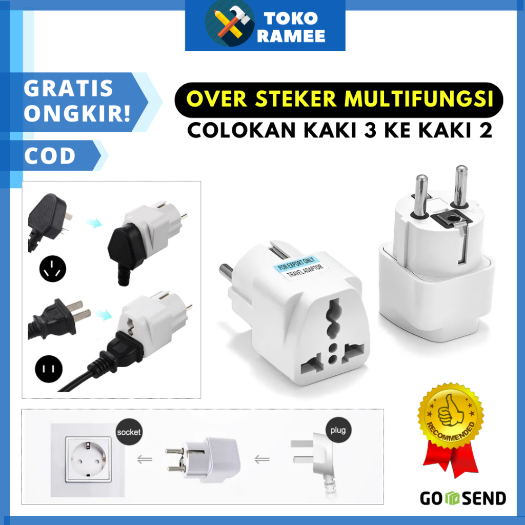 Jual Over Steker Sambungan Colokan Listrik Universal Kaki 3 ke Kaki 2 ...