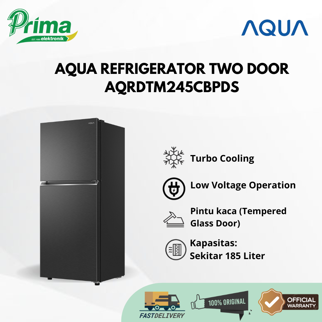 Jual AQUA REFRIGERATOR TWO DOOR AQRDTM245CBPDS NEW | Shopee Indonesia