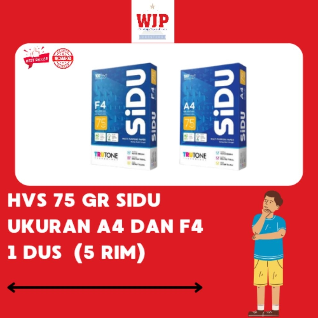 Jual KERTAS HVS 75 GR A4 DAN F4 MERK SIDU 1 DUS ( 5 RIM) | Shopee Indonesia