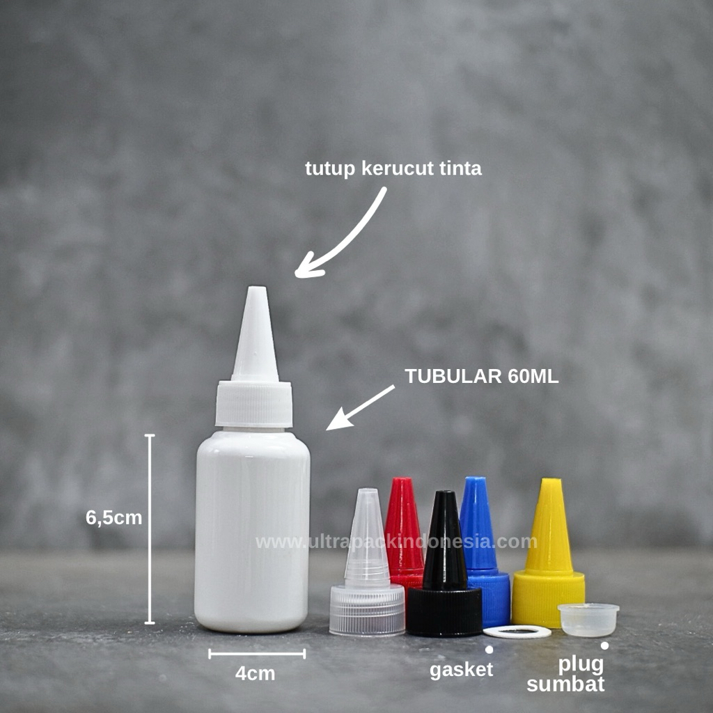 Jual KEMASAN BOTOL TINTA ISI ULANG - BOTOL PET TUBULAR 60ML PUTIH ...