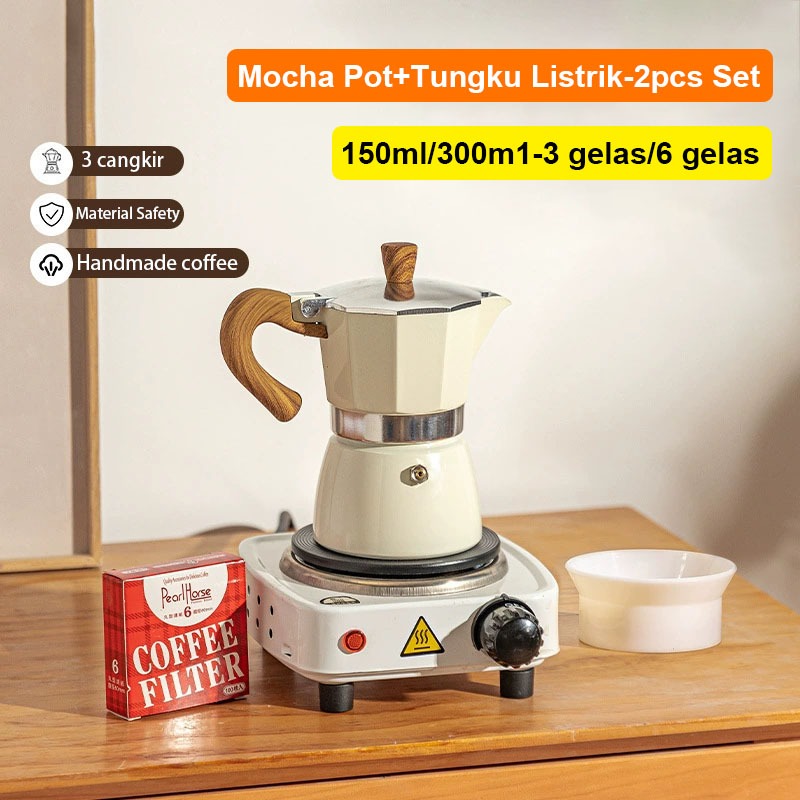 Jual Mocha Pot Espresso Maker Set 150ml/300ml Aluminium | Shopee Indonesia
